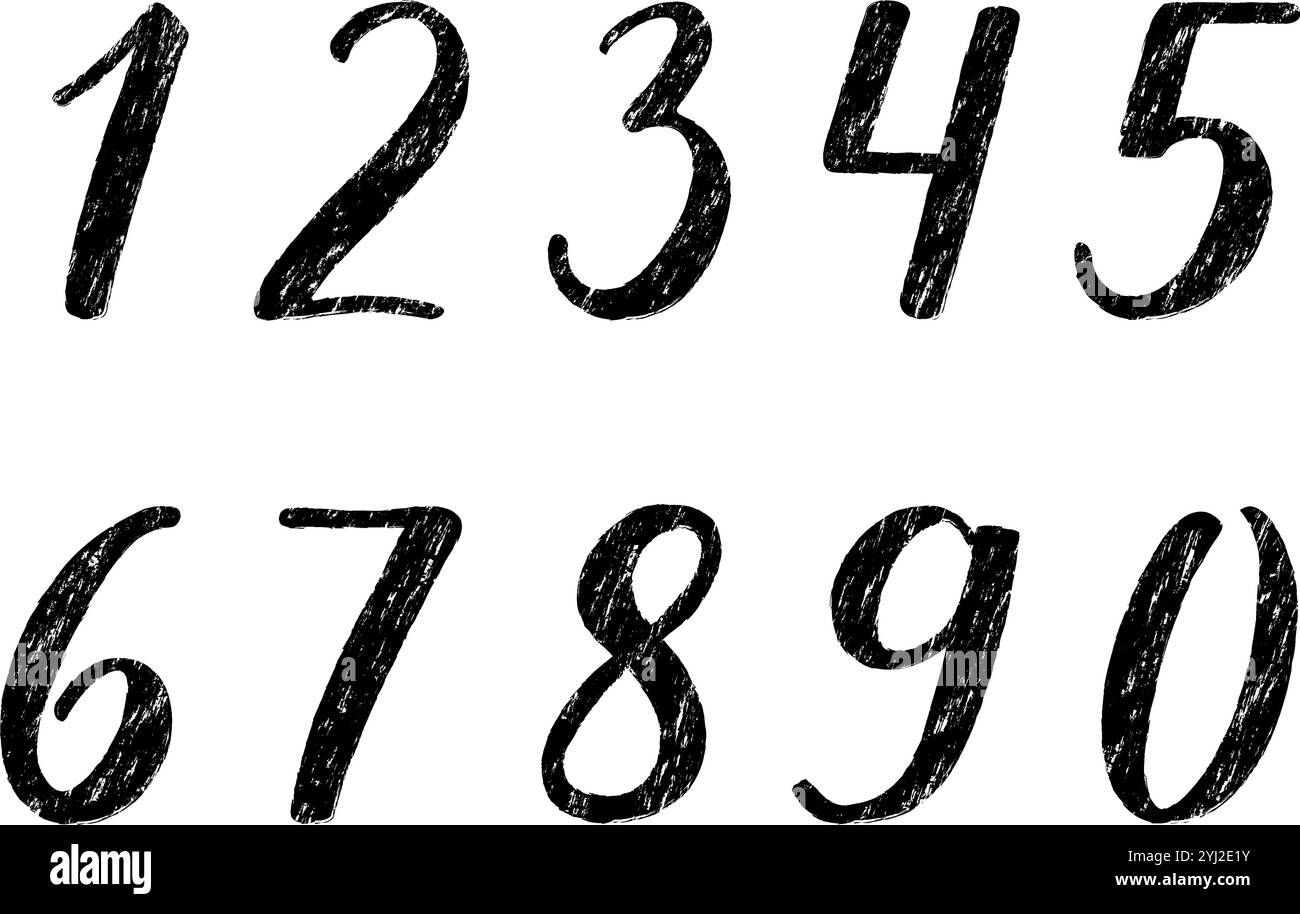 Number 1, 2, 3, 4, 5, 6, 7, 8, 9, 0 handwritten lettering modern brush ...