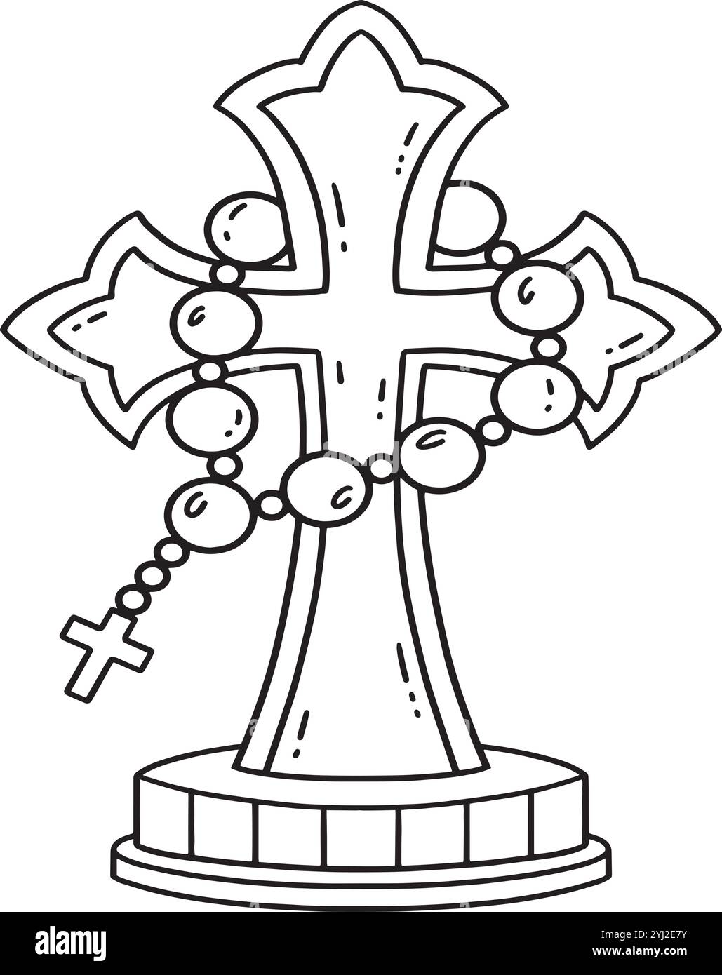 Baptism Cross with Rosary Isolated Coloring Page Stock Vector Image ...