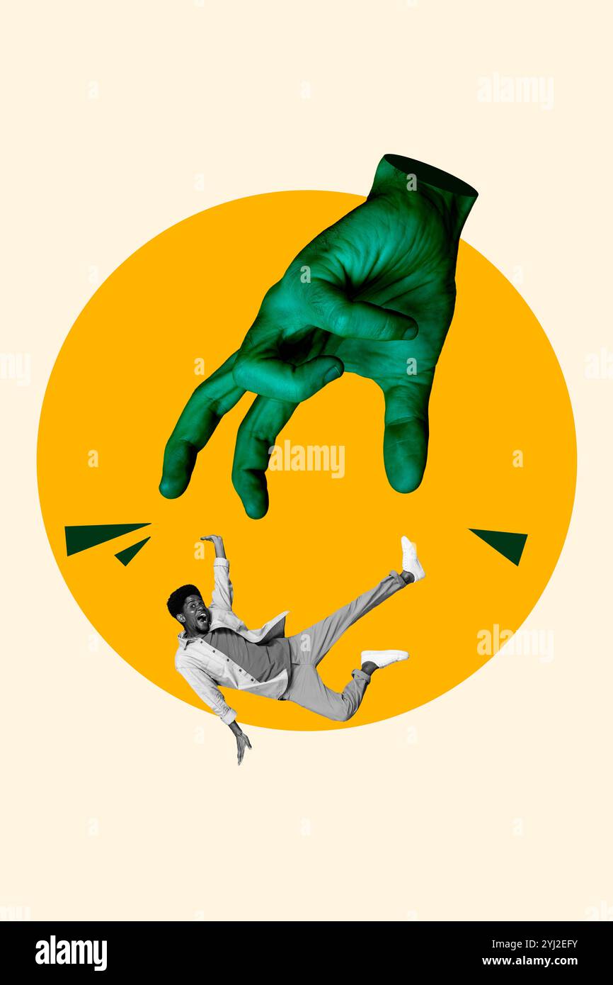 Vertical photo collage of scared american guy fall hand bullying want ...