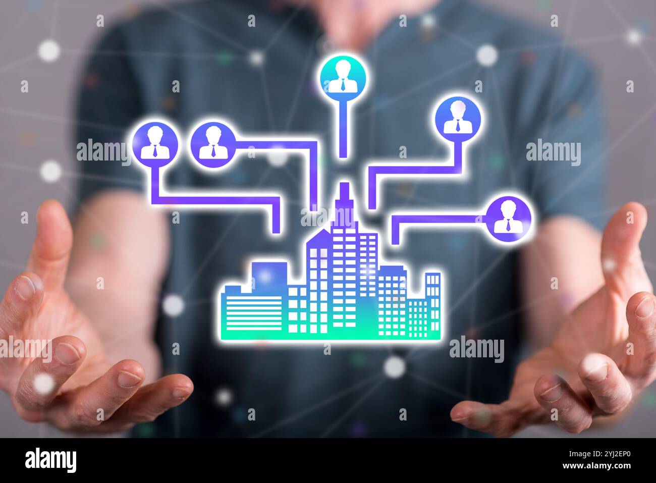 Bpo concept between hands of a man in background Stock Photo - Alamy