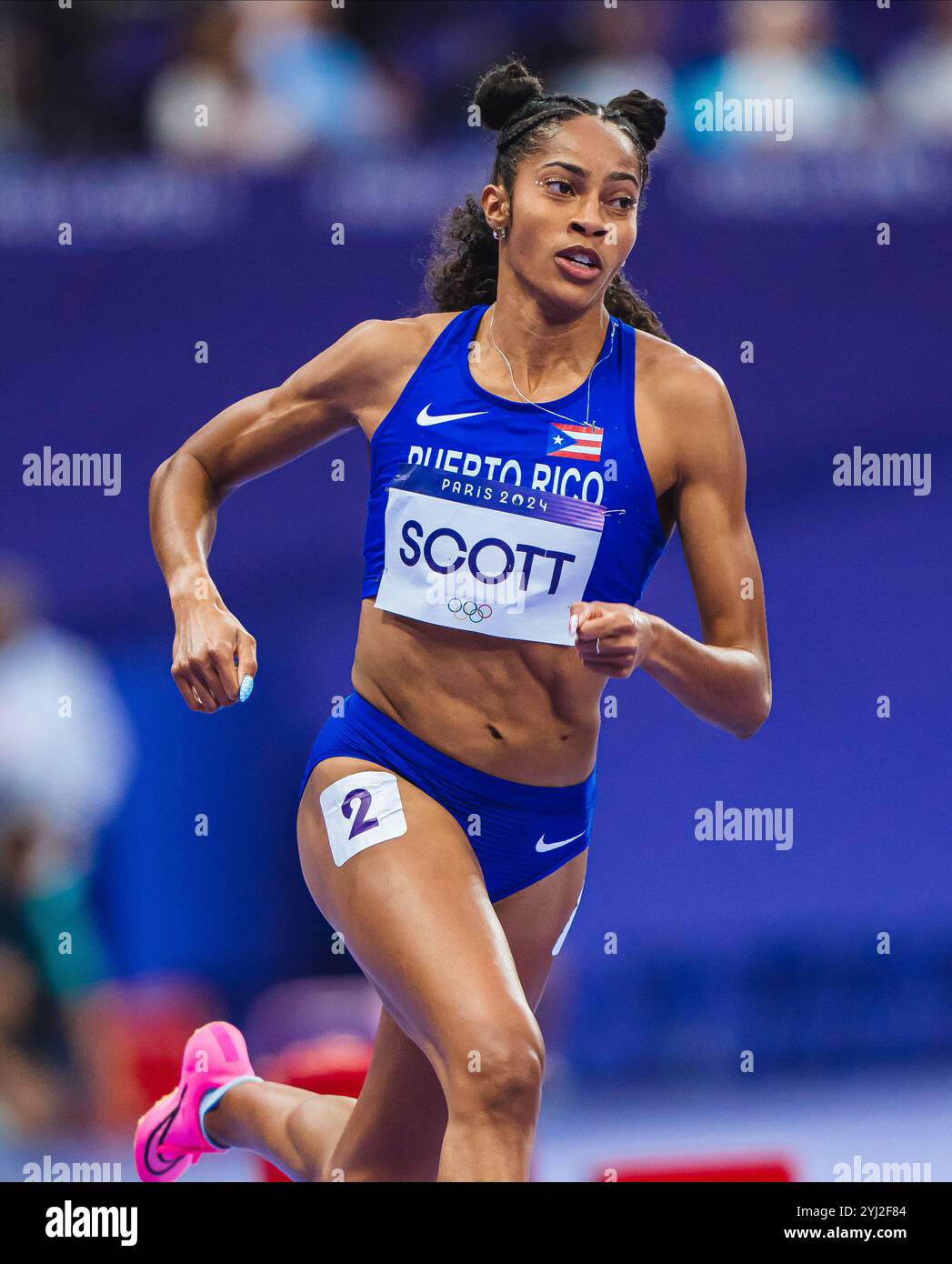 Gabby Scott participating in the 400 meters at the Paris 2024 Olympic ...