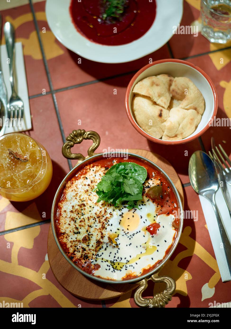 Top down view vibrant middle eastern meal featuring shakshuka hi-res ...