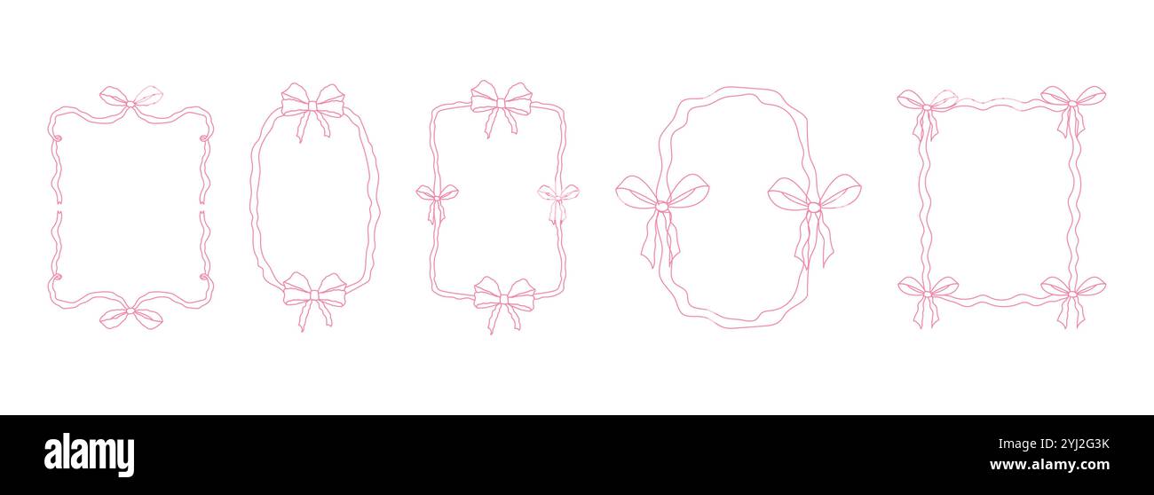 Coquette pink frame ribbon lace bow, pink wavy border y2k retro set ...