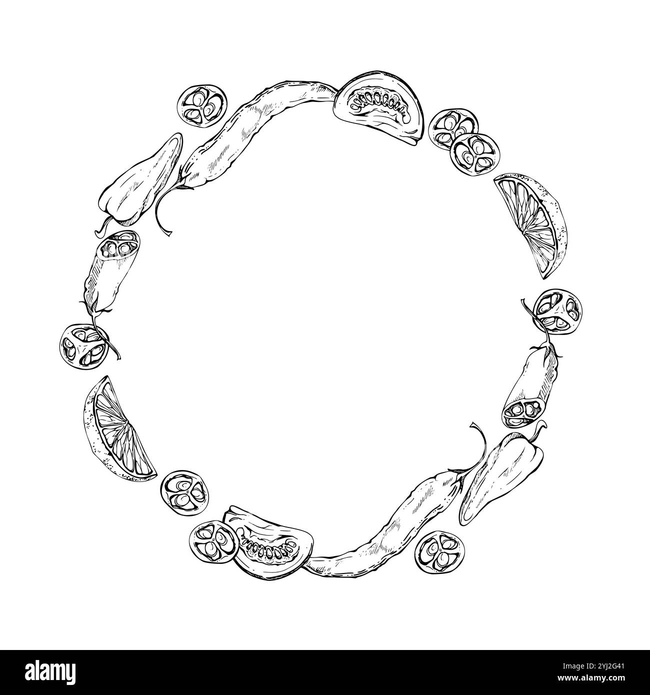 Spicy chili jalapeno habanero peppers, lime lemon citrus slices, tomato ...