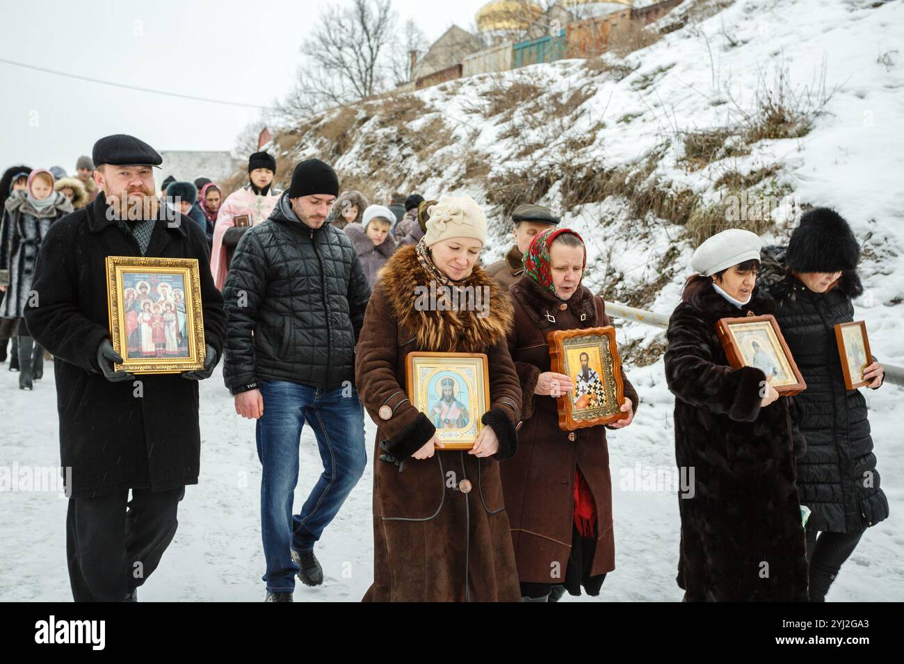 Ukraine, city of Romny, January 19, 2013: Procession of the Holy Cross ...