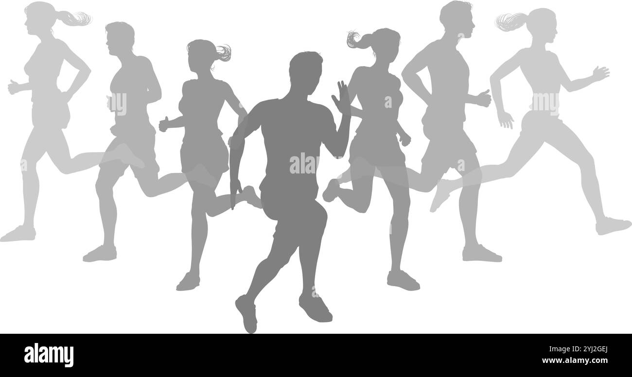Silhouette Runners Running Sports Silhouettes Set Stock Vector Image ...