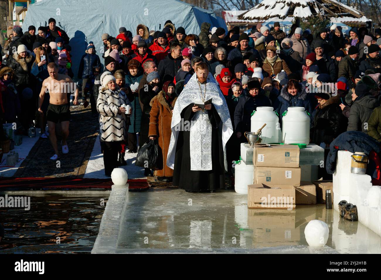 Ukraine, the city of Romny, January 19, 2022: the feast of the Baptism ...