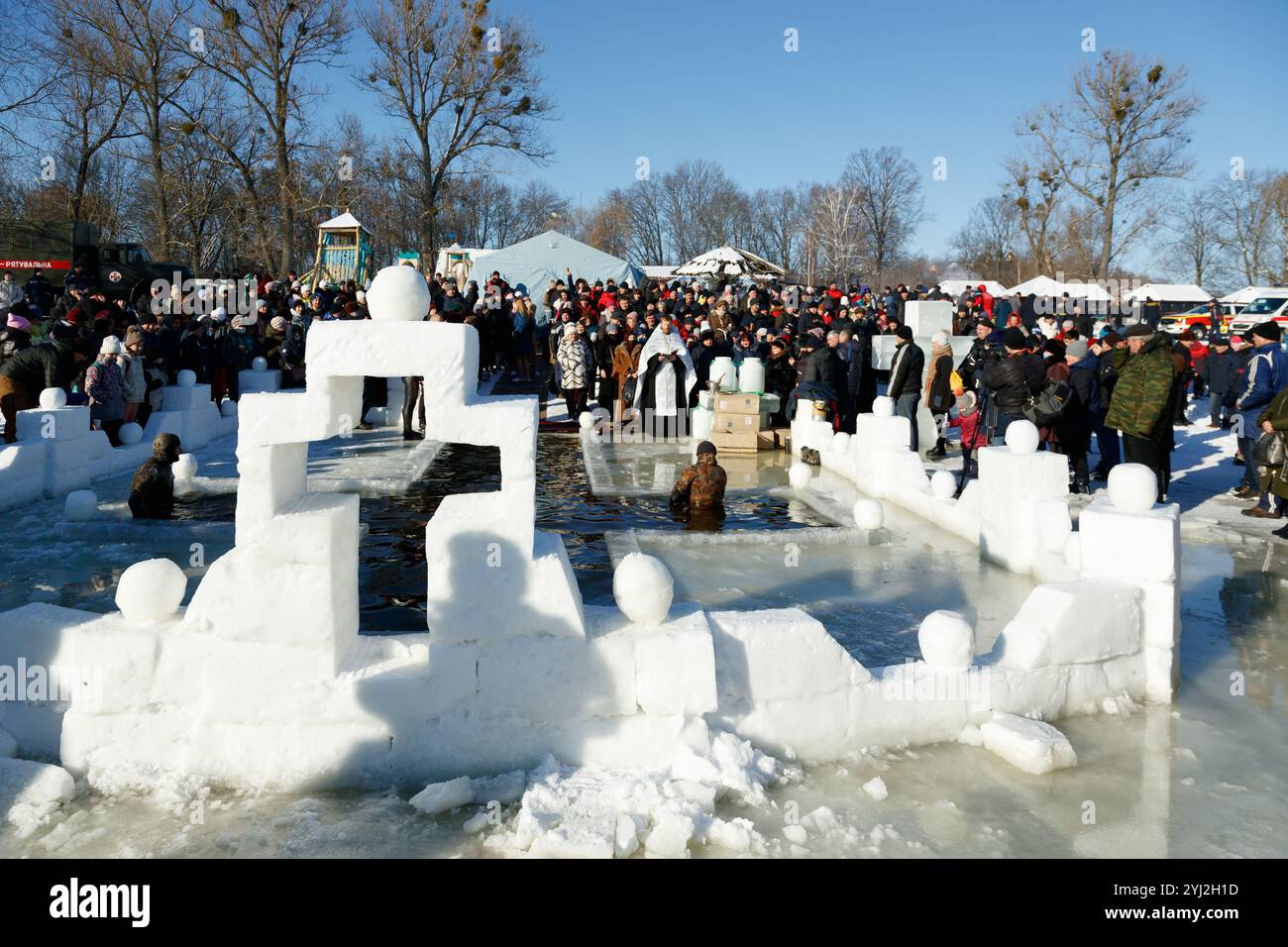 Ukraine, the city of Romny, January 19, 2022: the feast of the Baptism ...