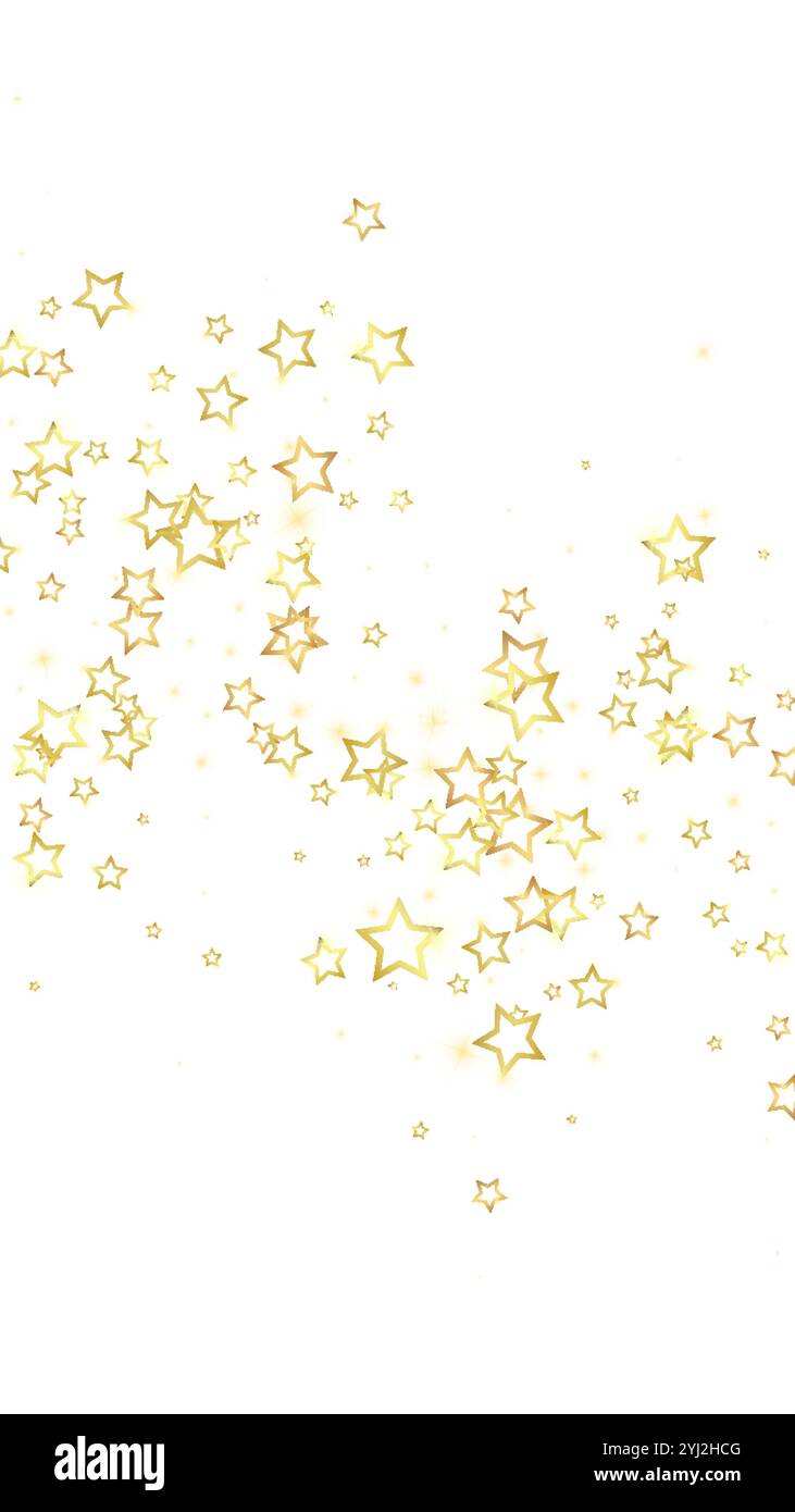 Gold sparkling star confetti. Chaotic dreamy childish overlay template. Festive stars vector ...