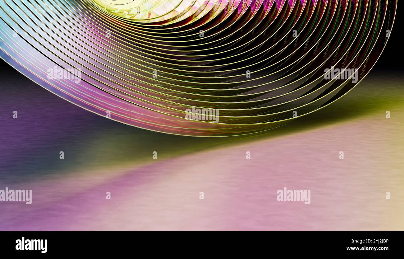 Abstract spiral structure with iridescent colors on a gradient ...