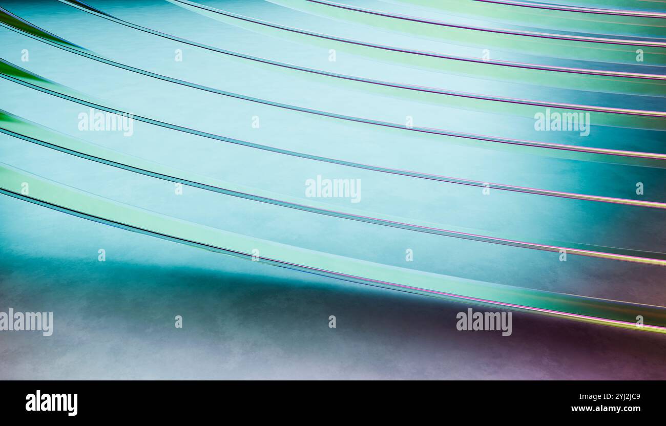 Abstract curving lines with a gradient of green and blue hues on a ...