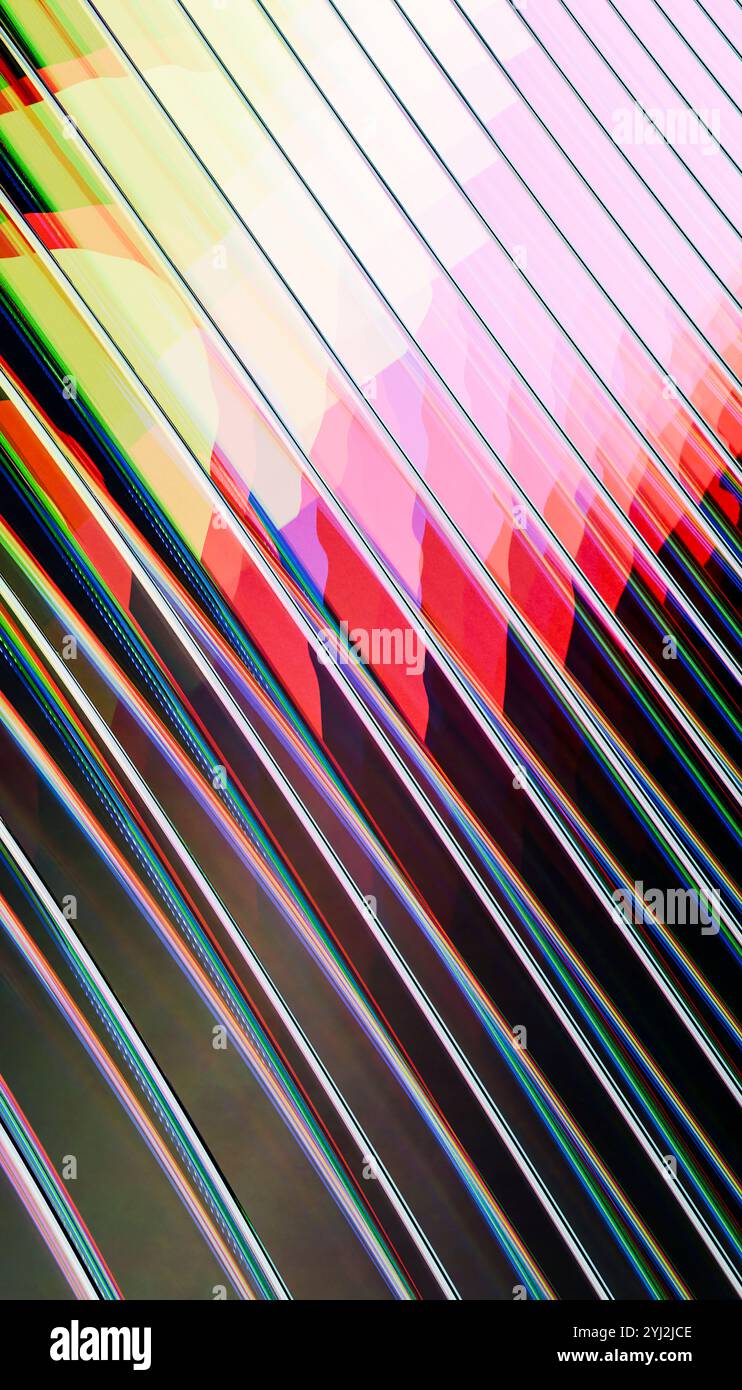 Illustration, abstract streaks of vibrant colors and light creating a dynamic and modern digital ...