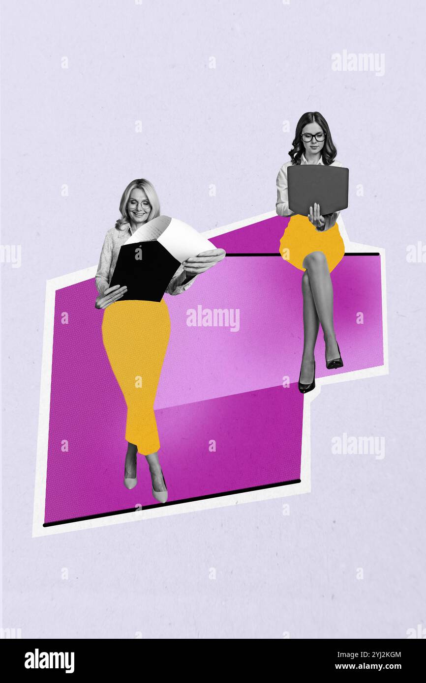 Composite artwork photo collage template sketch of two colleagues young ...