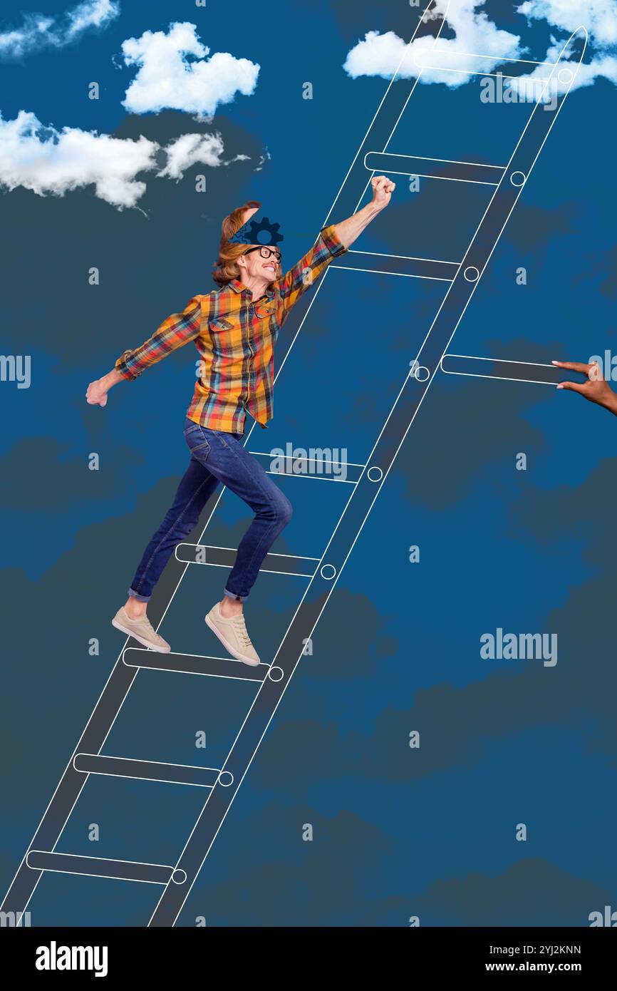 Creative drawing collage picture of funny creative thinking man ...