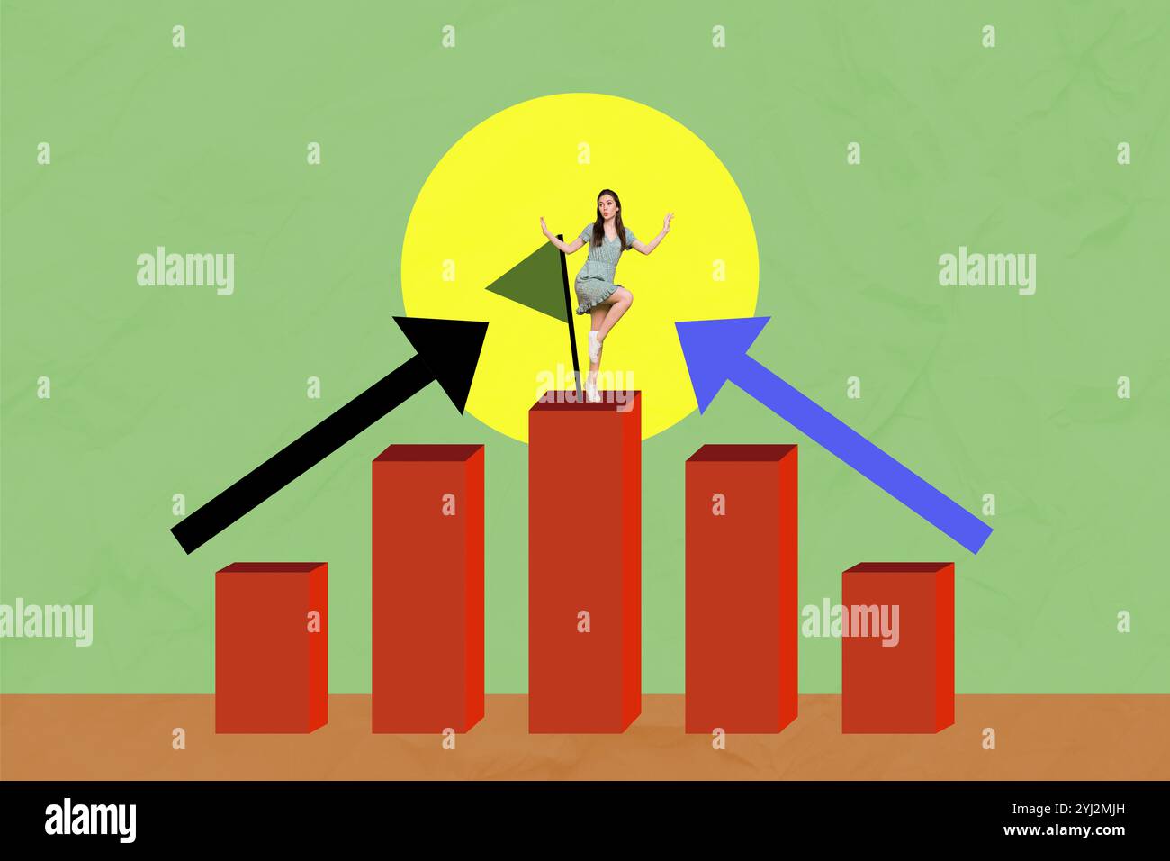 Composite photo collage of happy girl dance chart development arrow ...