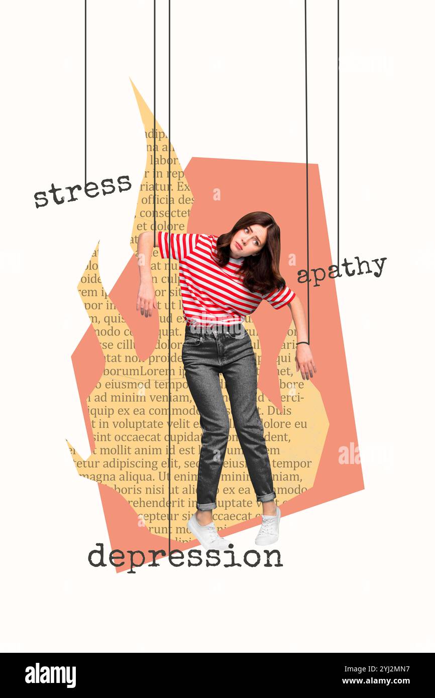 Creative 3D photo collage trend artwork template of young lady walk ...