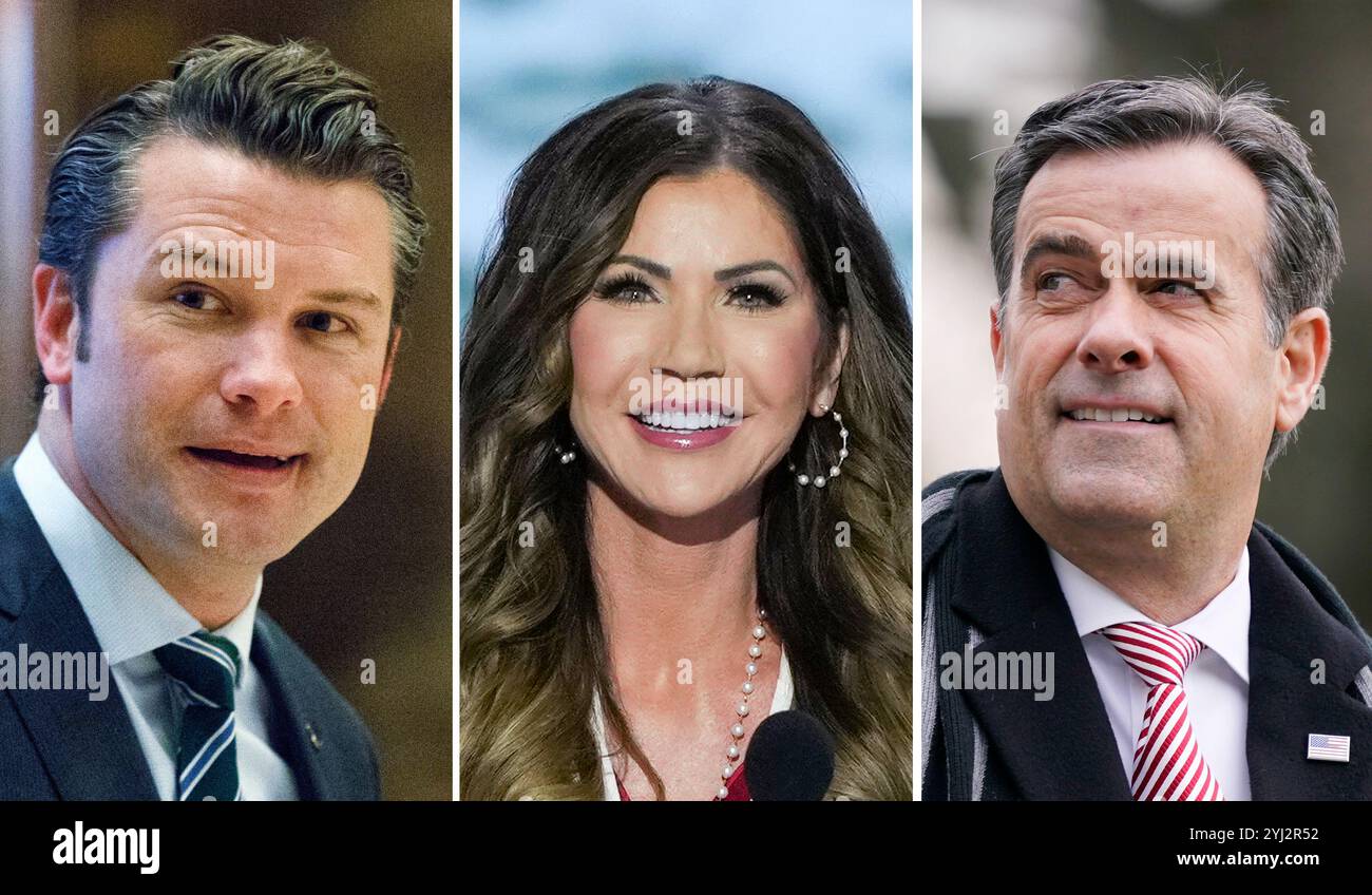 This combo image shows from left: Pete Hegseth, Kristi Noem and John ...