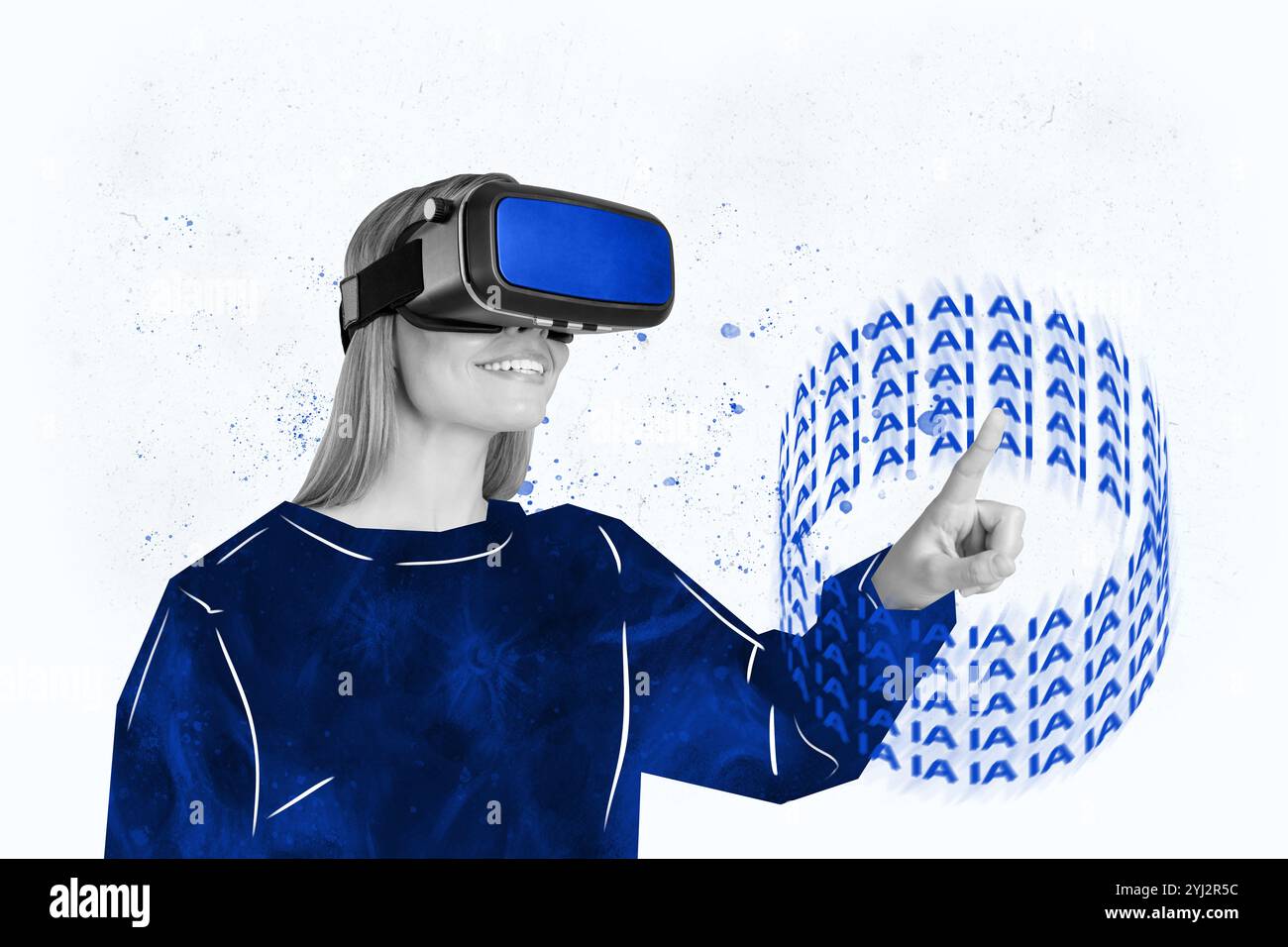 Composite photo collage of happy girl wear virtual reality goggles ai ...