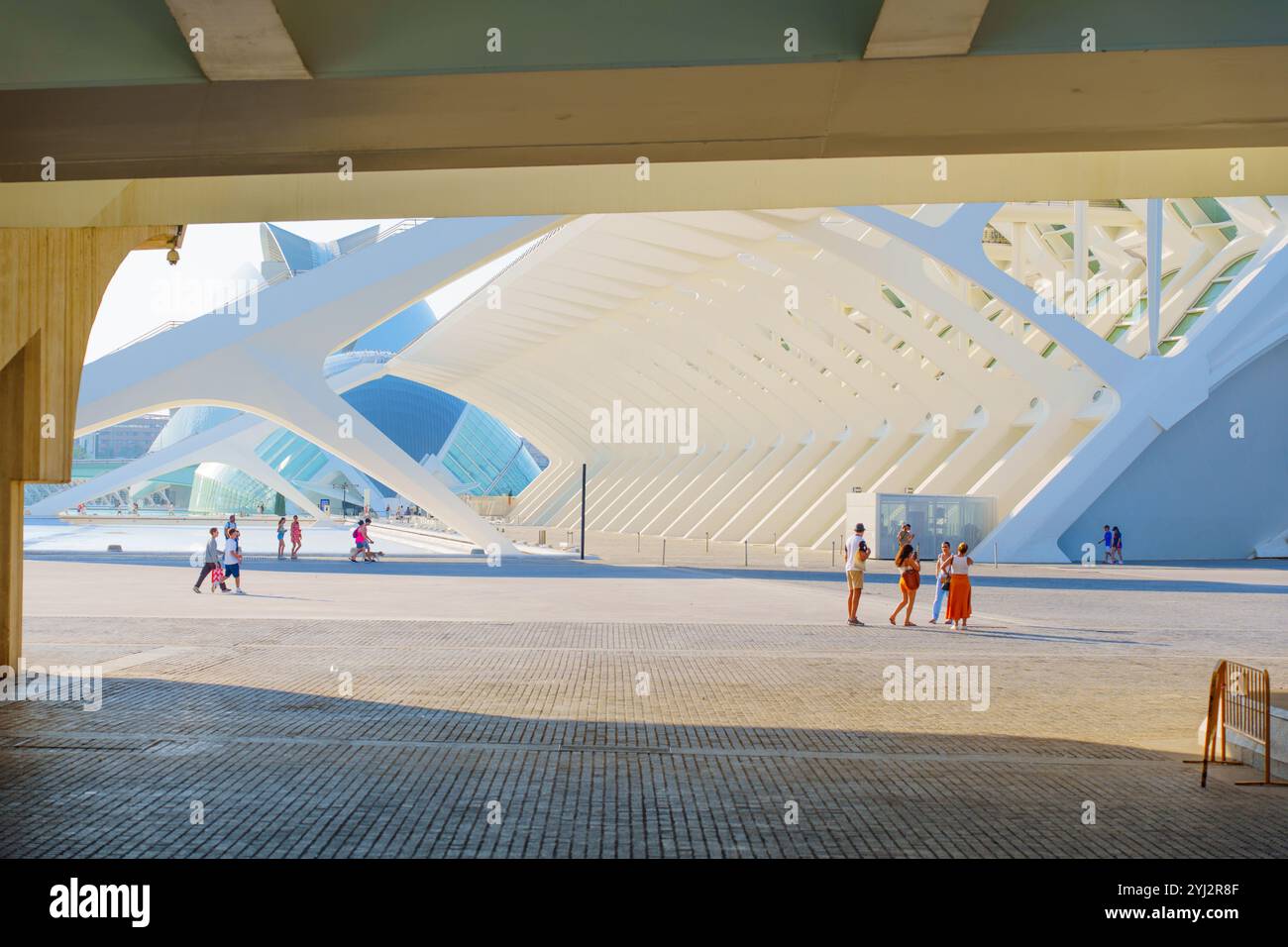 Valencia, Spain - July 12, 2024: View from under a modern structure at ...