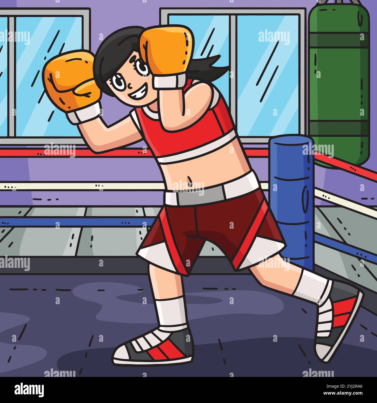 Boxing Female Boxer Blocking Colored Cartoon Stock Vector Image & Art ...