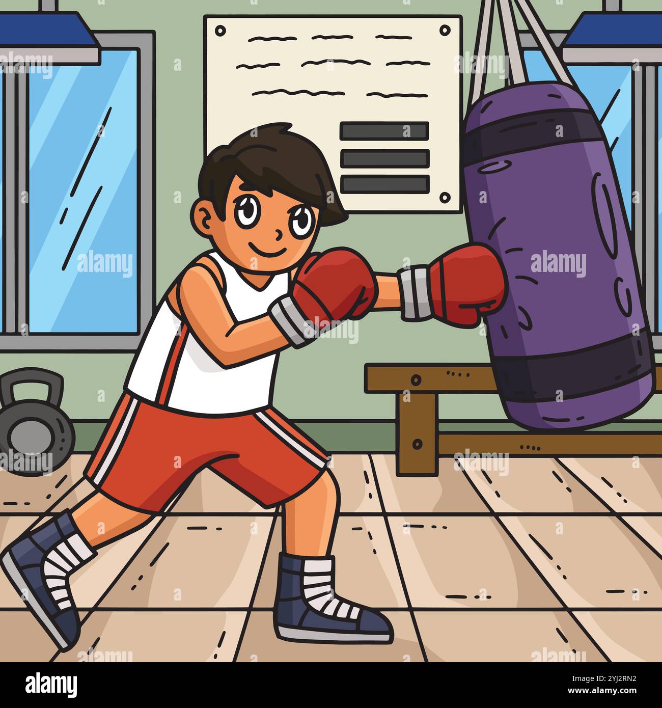 Boxing Boxer and Punching Bag Colored Cartoon Stock Vector Image & Art ...