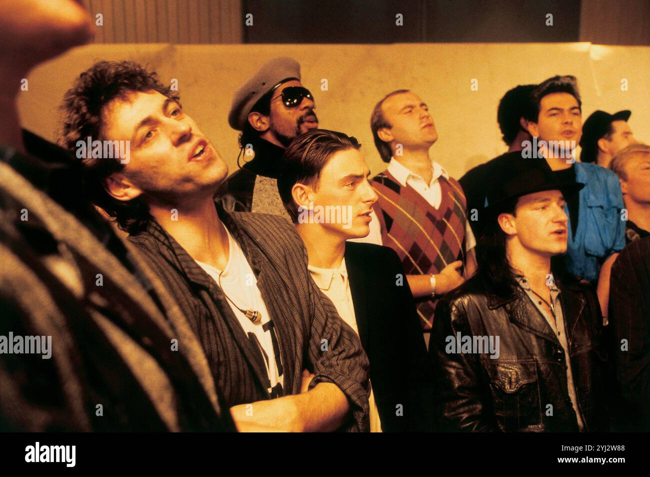 Undated handout photo issued by Band Aid of Sir Bob Geldof (left), Paul ...