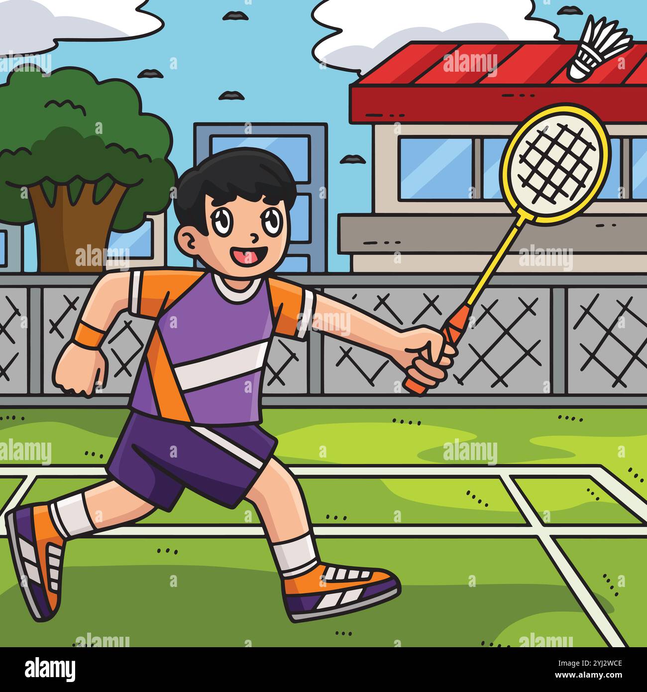 Badminton Player Chasing Shuttlecock Colored Stock Vector Image & Art ...