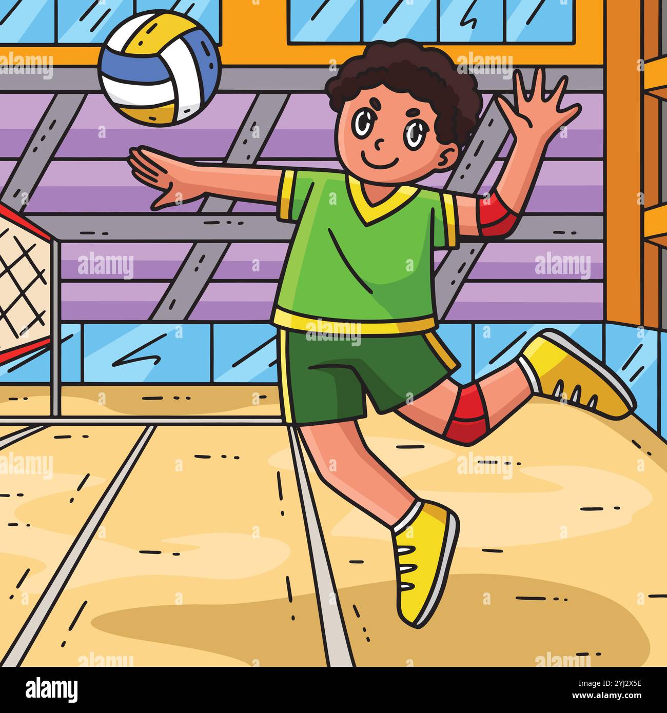 Volleyball Player doing Jump Serve Colored Cartoon Stock Vector Image ...