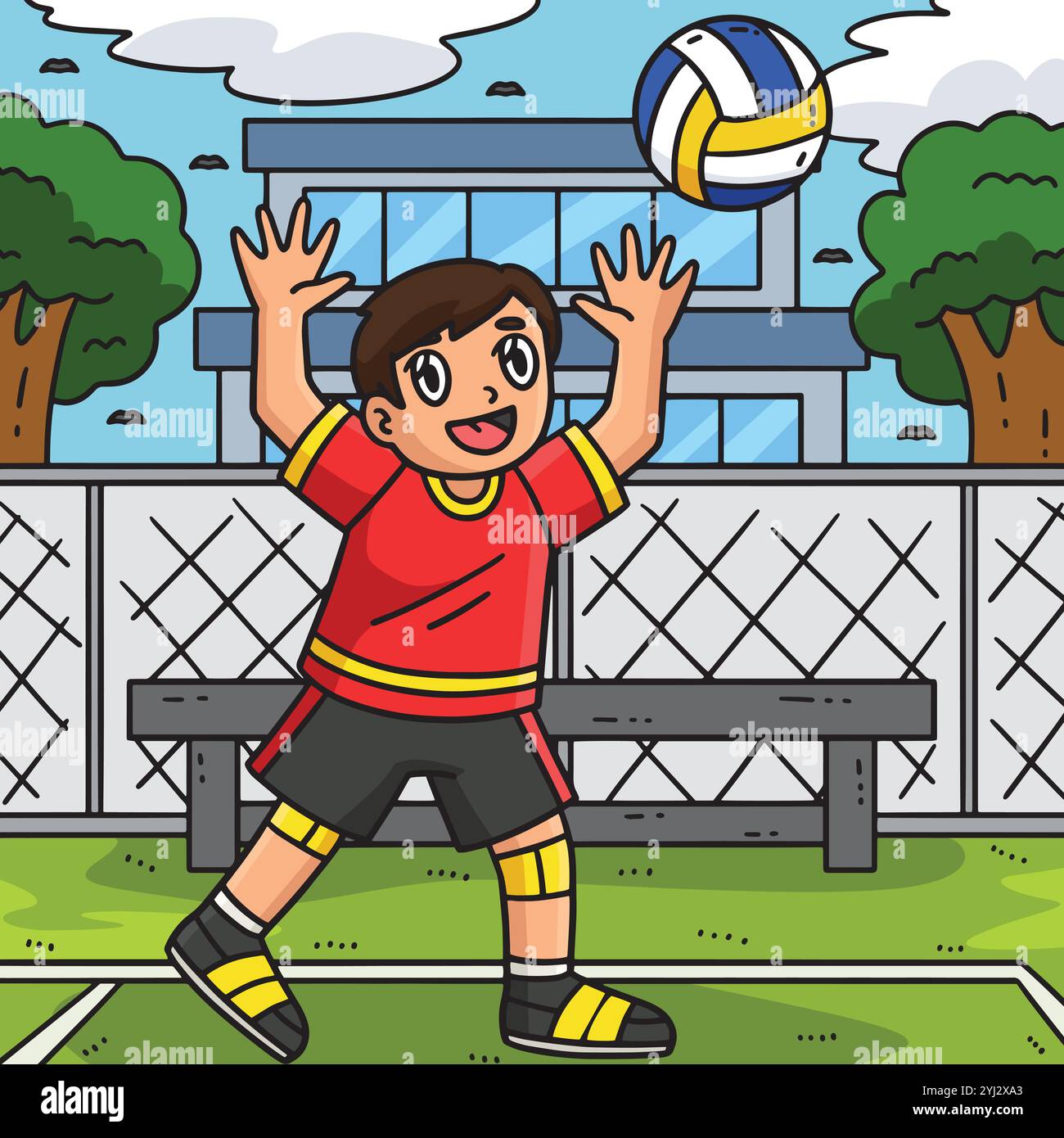 Volleyball Player Tossing the Ball Colored Cartoon Stock Vector Image ...