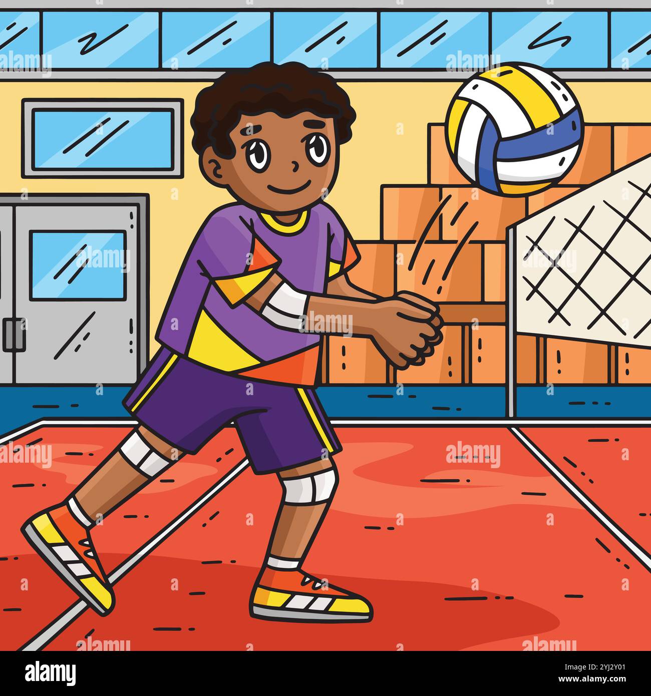 Volleyball Player sending the Ball Back Colored Stock Vector Image ...