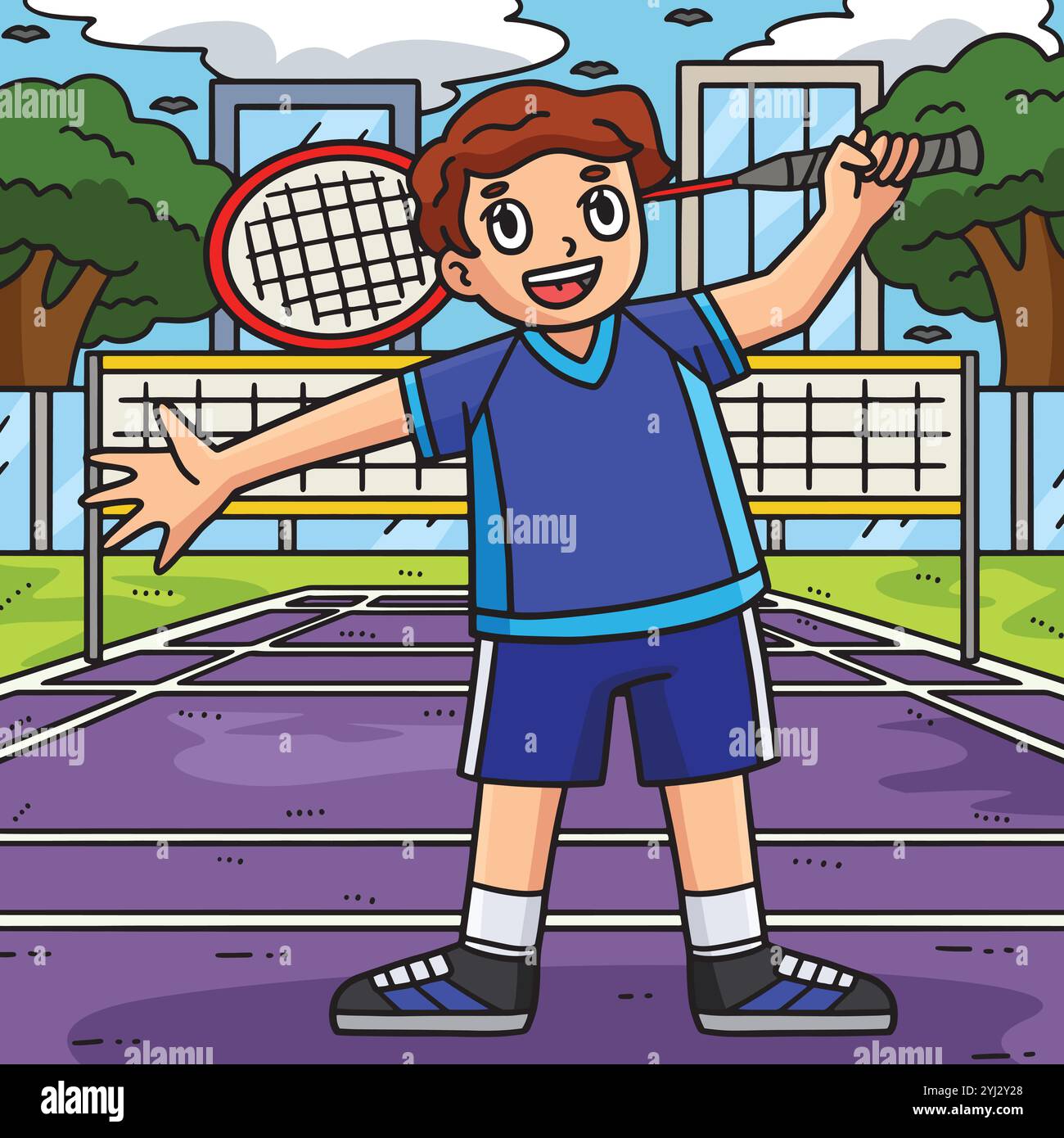 Badminton Player with a Racket Colored Cartoon Stock Vector Image & Art ...