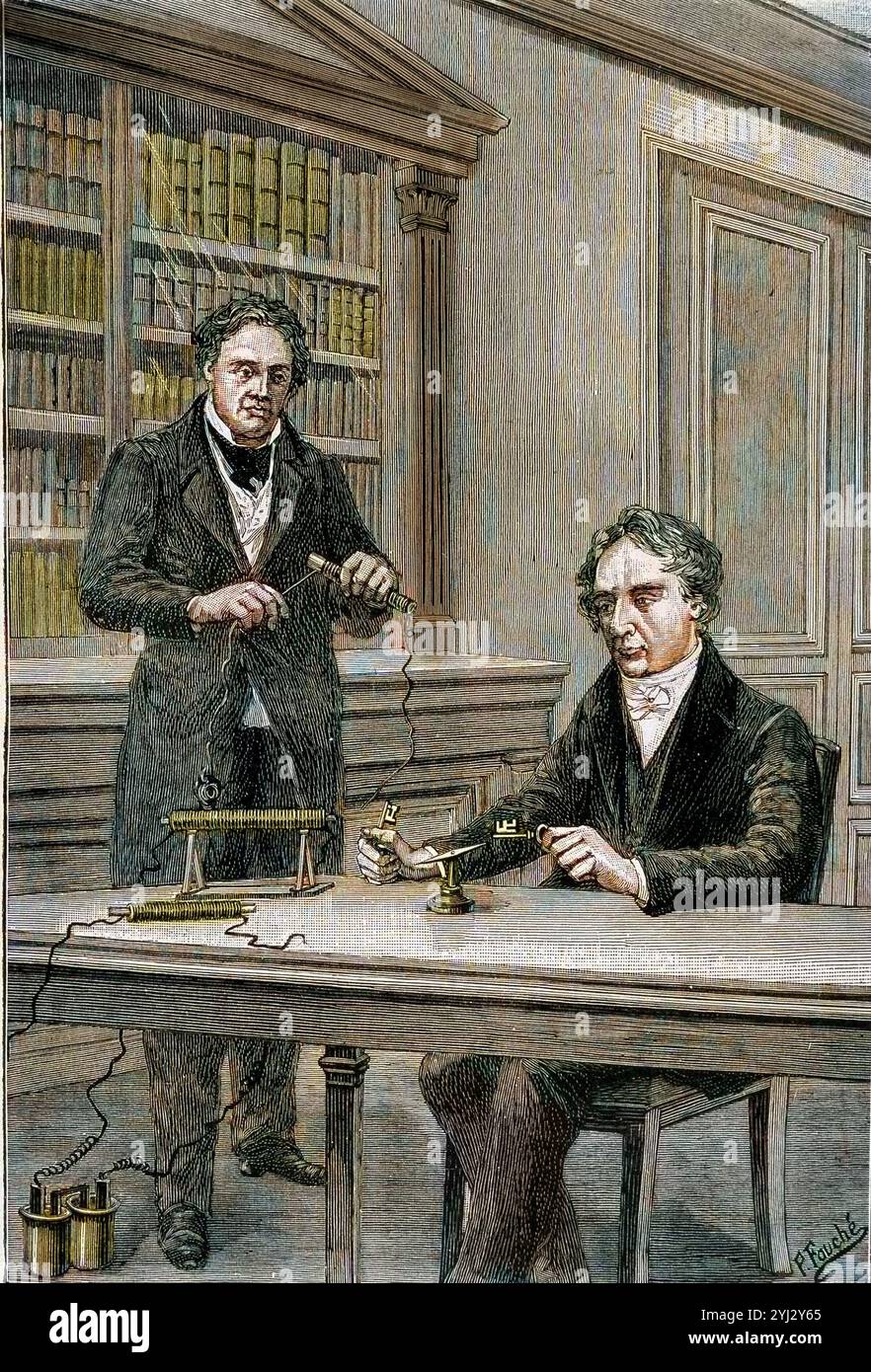 Andre-Marie Ampere and Francois Arago studying electromagnetism. Andre ...