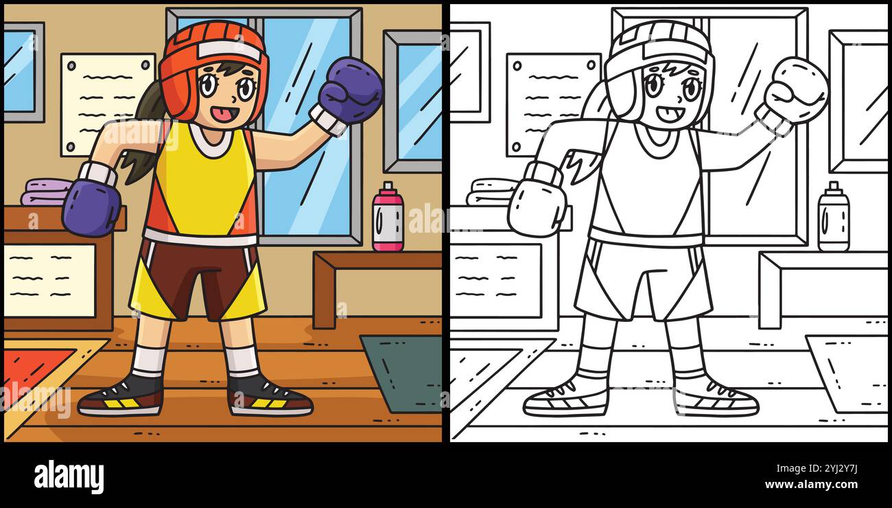 Boxing Female Boxer Protective Gear Illustration Stock Vector Image ...