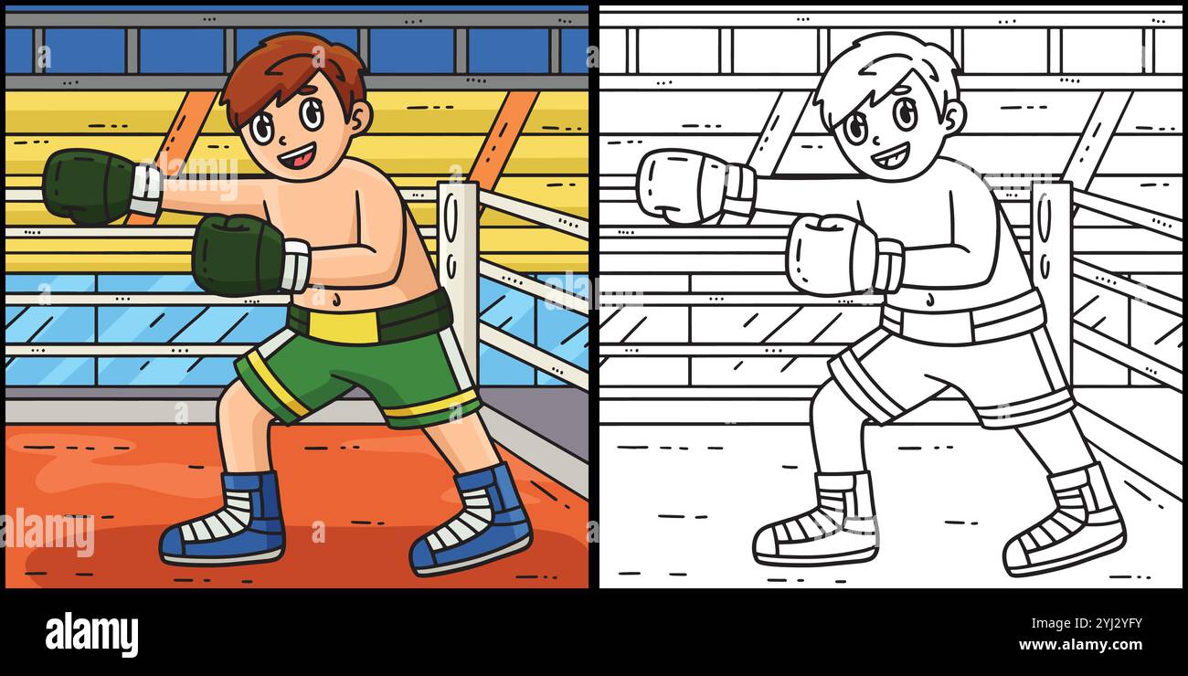 Boxing Boxer Punching Coloring Page Illustration Stock Vector Image ...