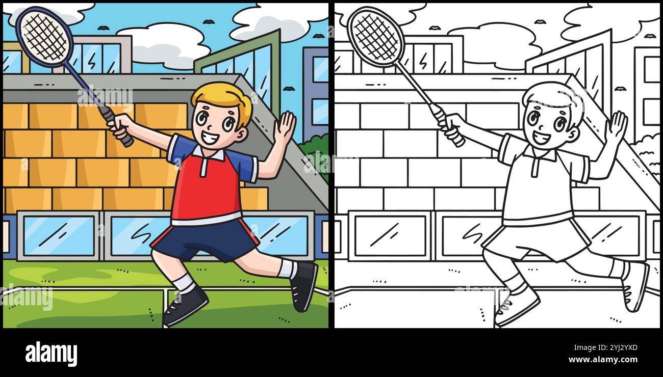 Badminton Player Jumping with Racket Illustration Stock Vector Image ...