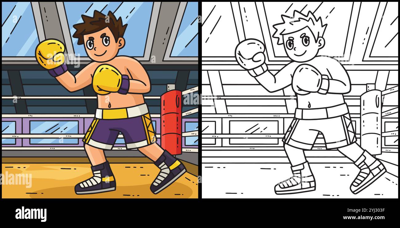 Boxing Boxer Stance Coloring Page Illustration Stock Vector Image & Art ...
