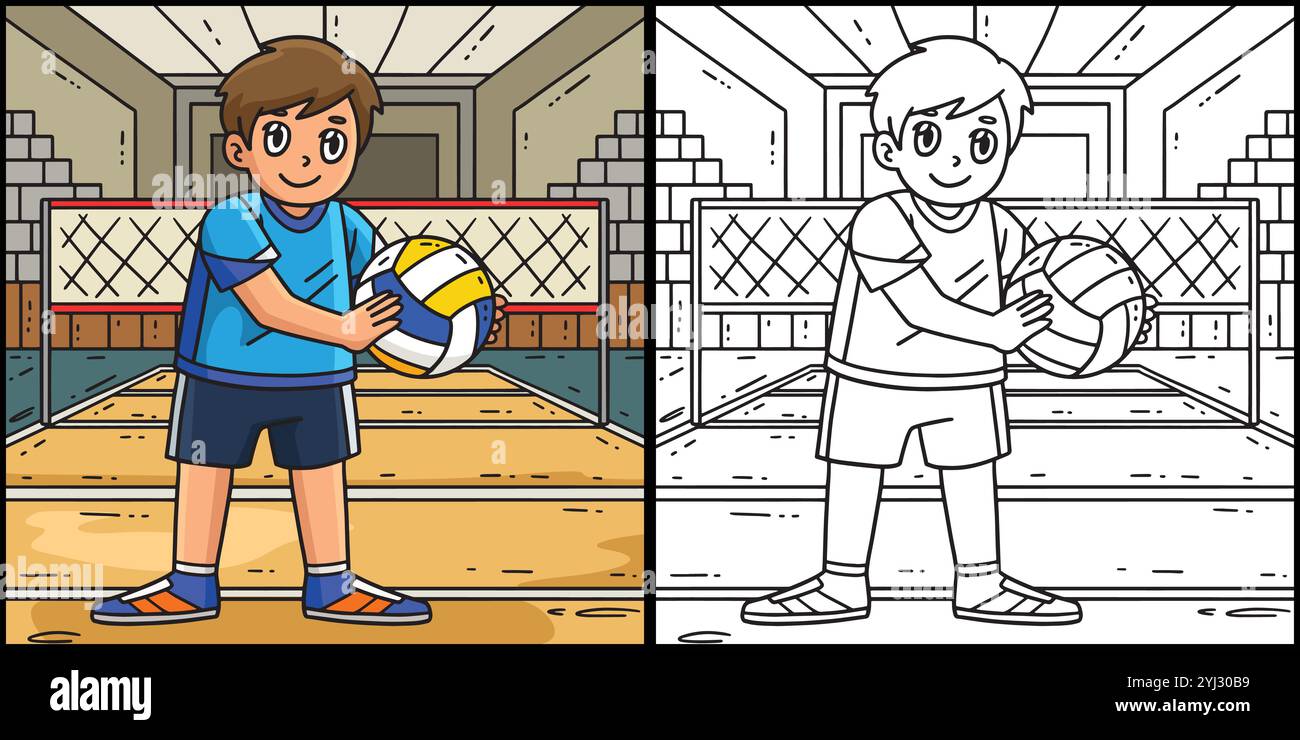 Volleyball Player with Ball Coloring Illustration Stock Vector Image ...