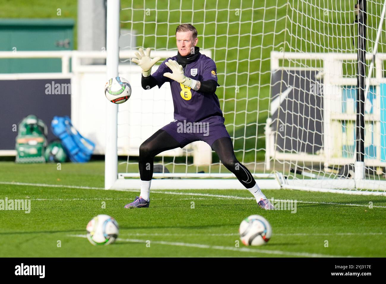 England goalkeeper Jordan Pickford during a training session at St ...
