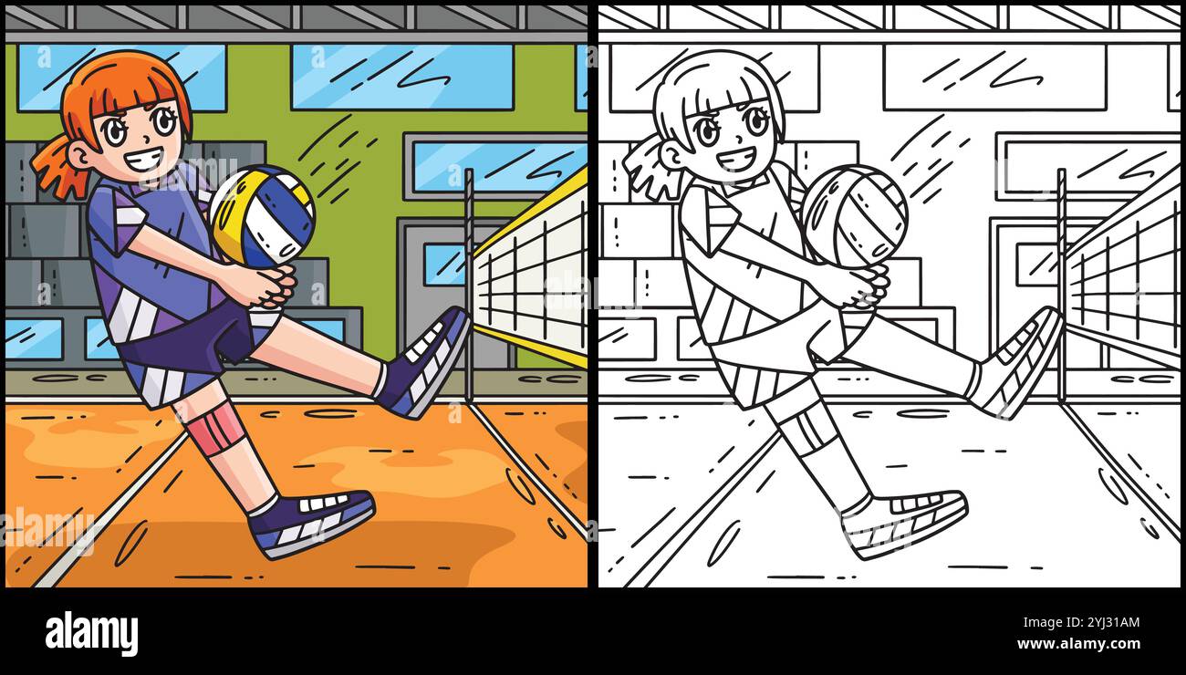 Volleyball Female Player Receiving Illustration Stock Vector Image ...