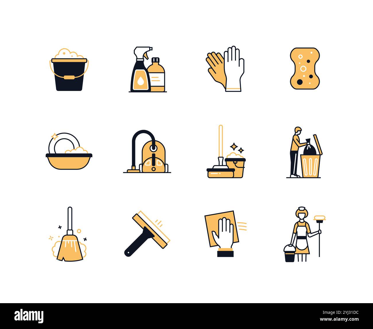 Cleaning and washing - line design style icons set Stock Vector Image ...