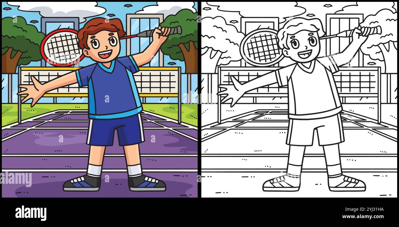 Badminton Player with Racket Coloring Illustration Stock Vector Image ...