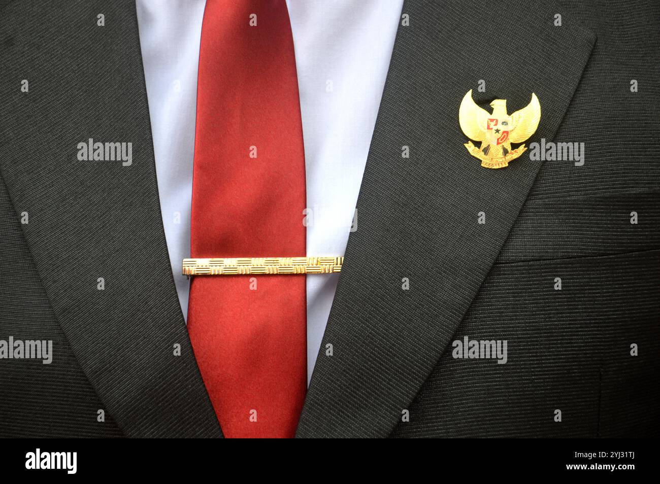 suits of red tie men with the Garuda bird brooch of the Indonesian ...