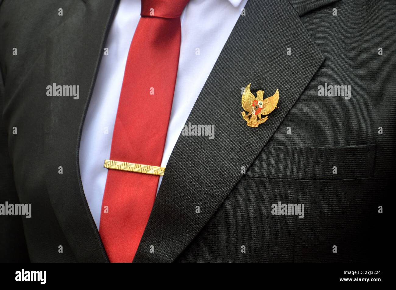 suits of red tie men with the Garuda bird brooch of the Indonesian ...
