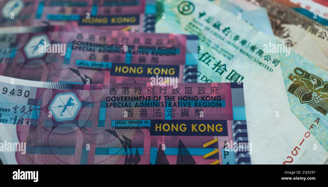Display of various Hong Kong banknotes highlighting unique features and ...