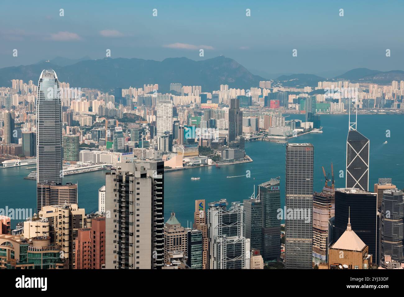 The skyline of Victoria Bay features impressive skyscrapers and busy ...