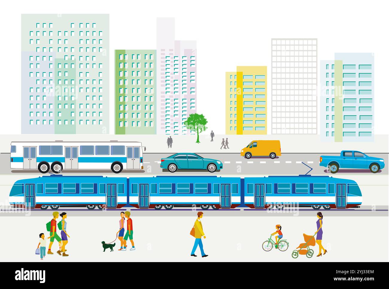 City overview with traffic and houses, illustration Stock Photo - Alamy