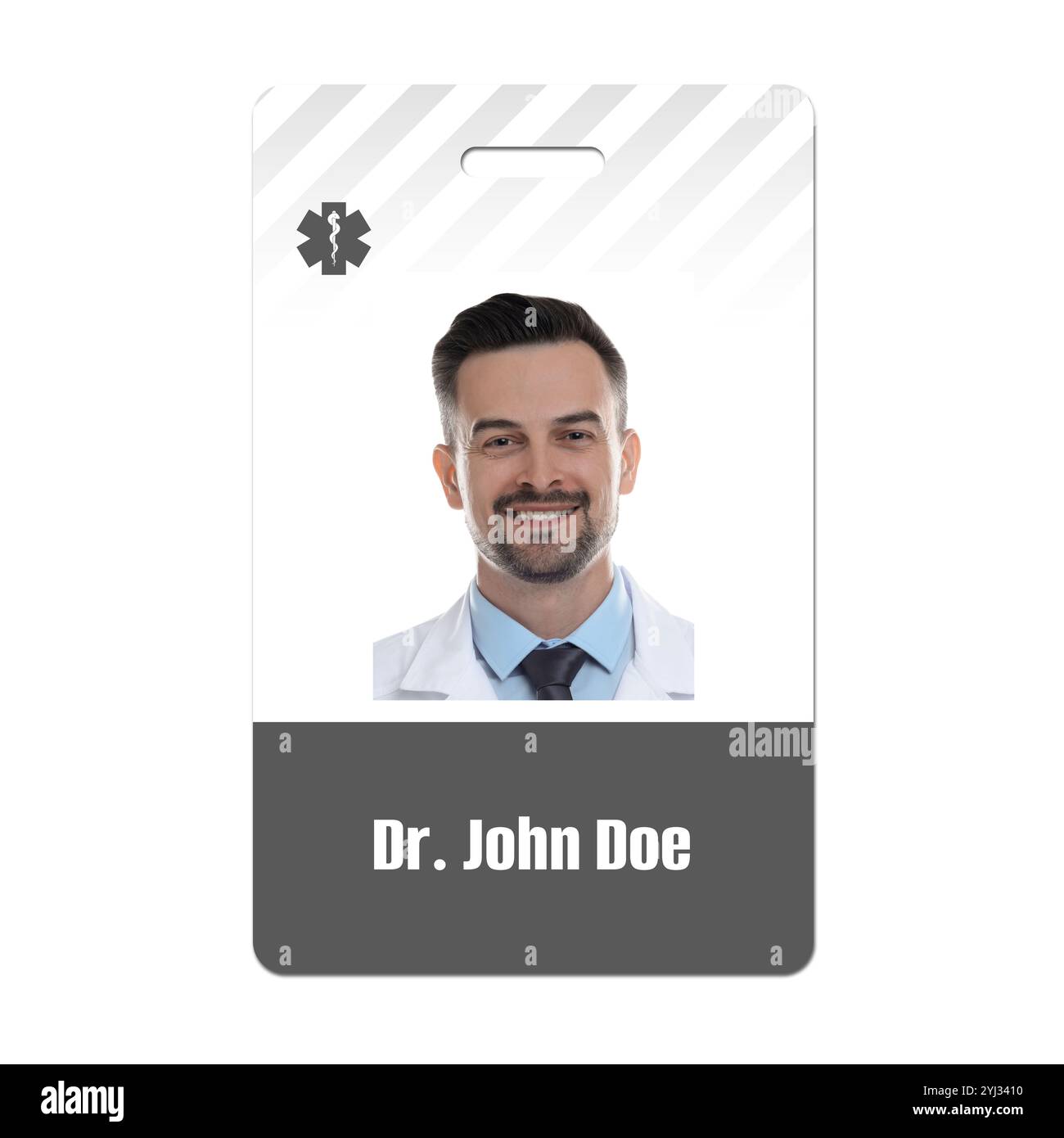 Doctor's badge with photo of man on white background Stock Photo - Alamy