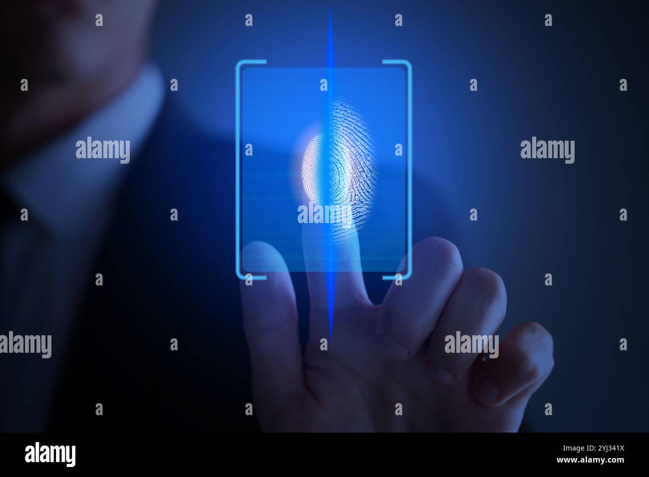 Businessman scanning fingerprint on virtual screen. Biometric security ...