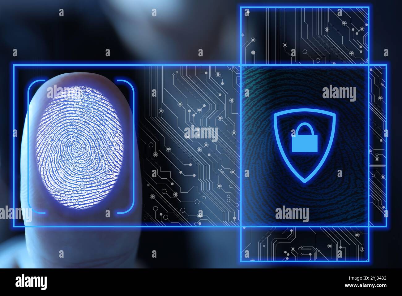 Businessman scanning fingerprint on virtual screen. Biometric security system Stock Photo - Alamy