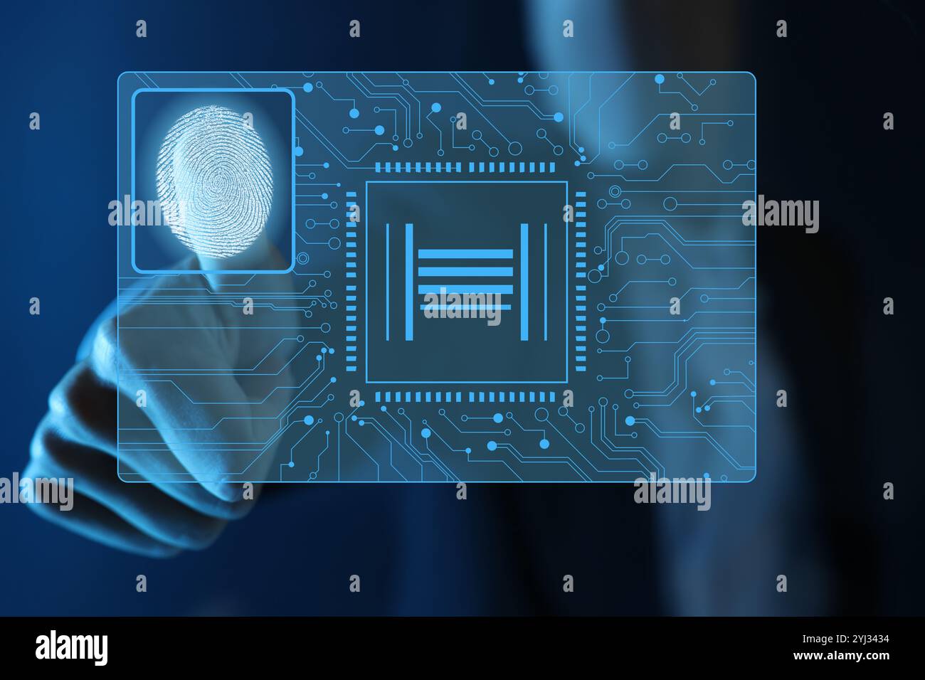 Businessman scanning fingerprint on virtual screen. Biometric security system Stock Photo - Alamy